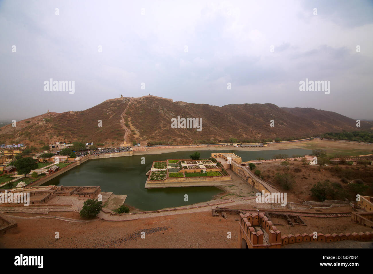 Fort overlooking the pink city of Jaipur in the Indian state of ...