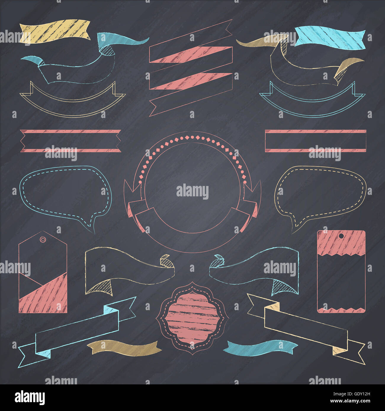 Set of various chalk drawing labels Stock Photo - Alamy