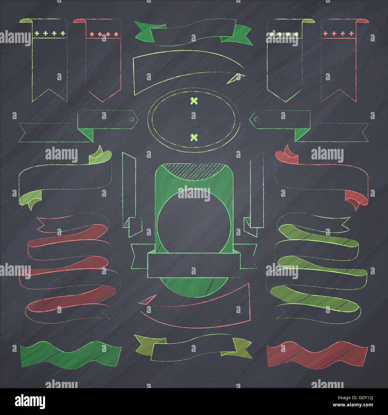 Chalk drawing of various ribbon labels Stock Photo - Alamy