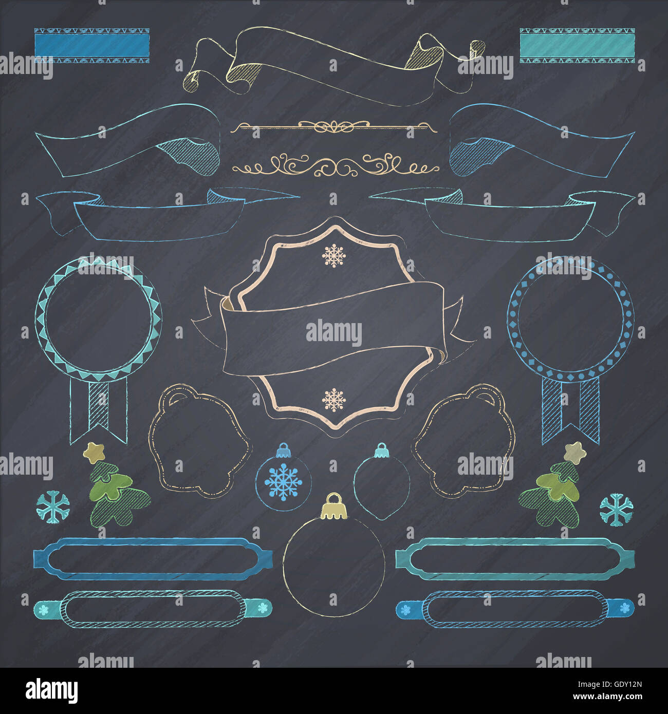 Set of various chalk drawing labels Stock Photo - Alamy