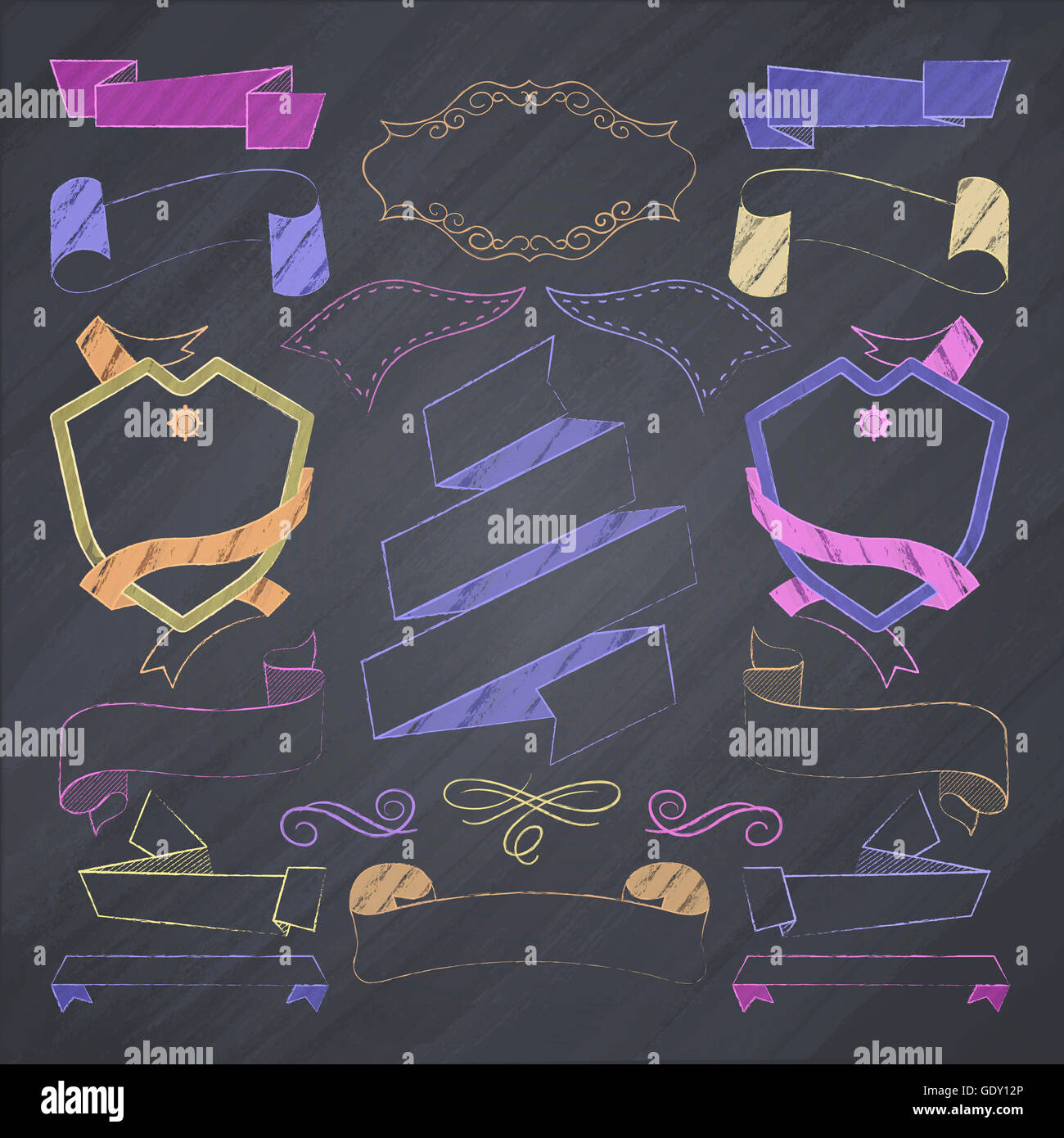 Various chalk drawing labels Stock Photo - Alamy