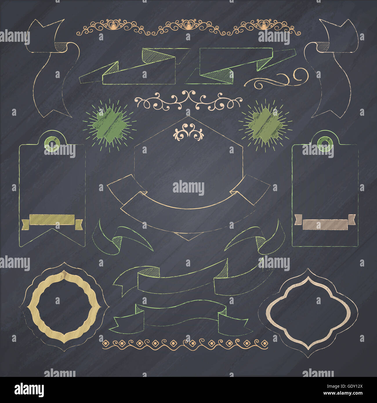 Set of various chalk drawing labels Stock Photo - Alamy