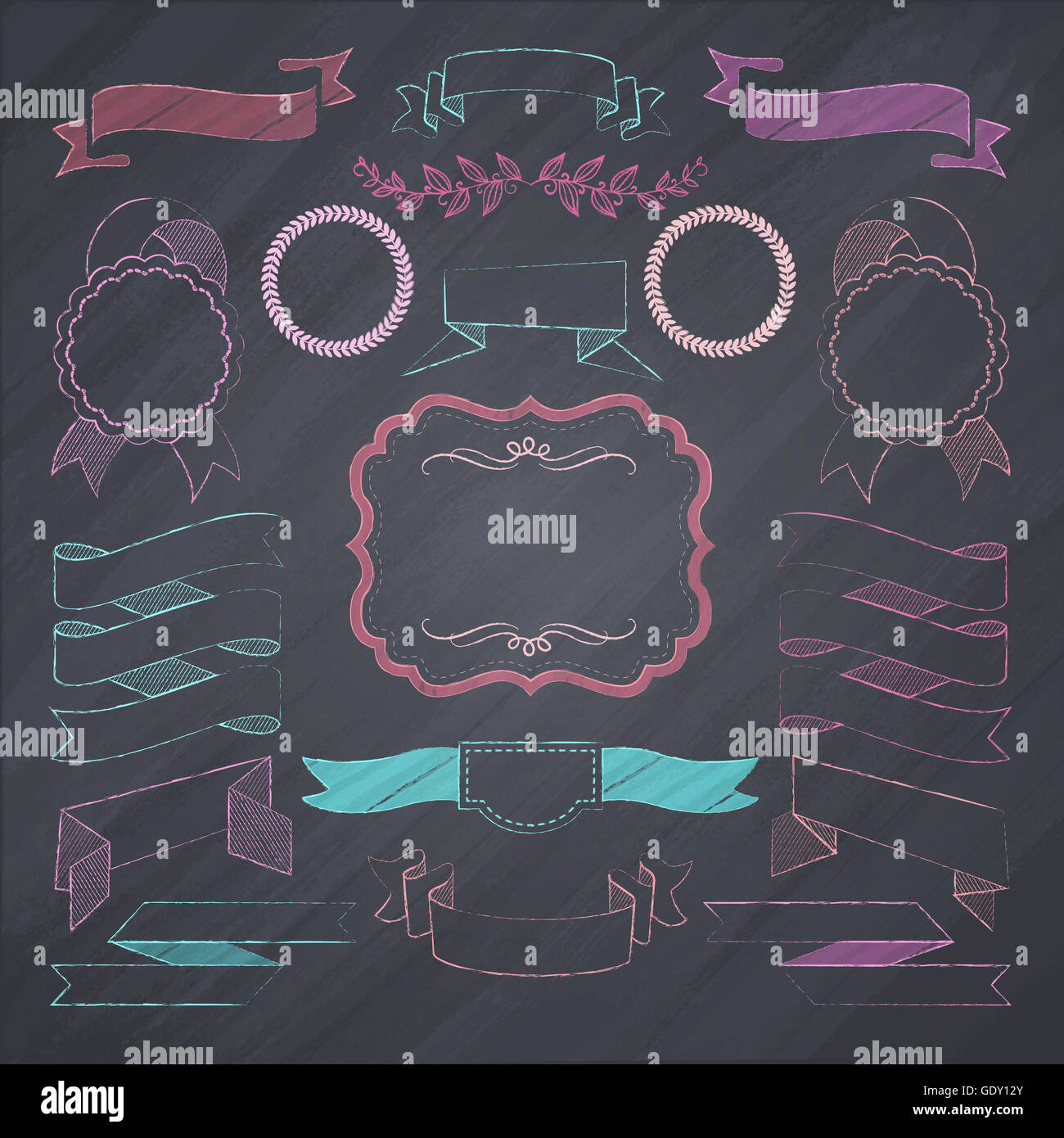 Set of various chalk drawing labels Stock Photo - Alamy