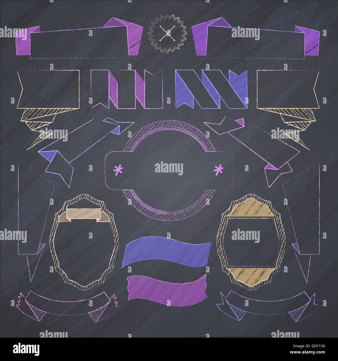 Various chalk drawing labels on blackboard Stock Photo - Alamy