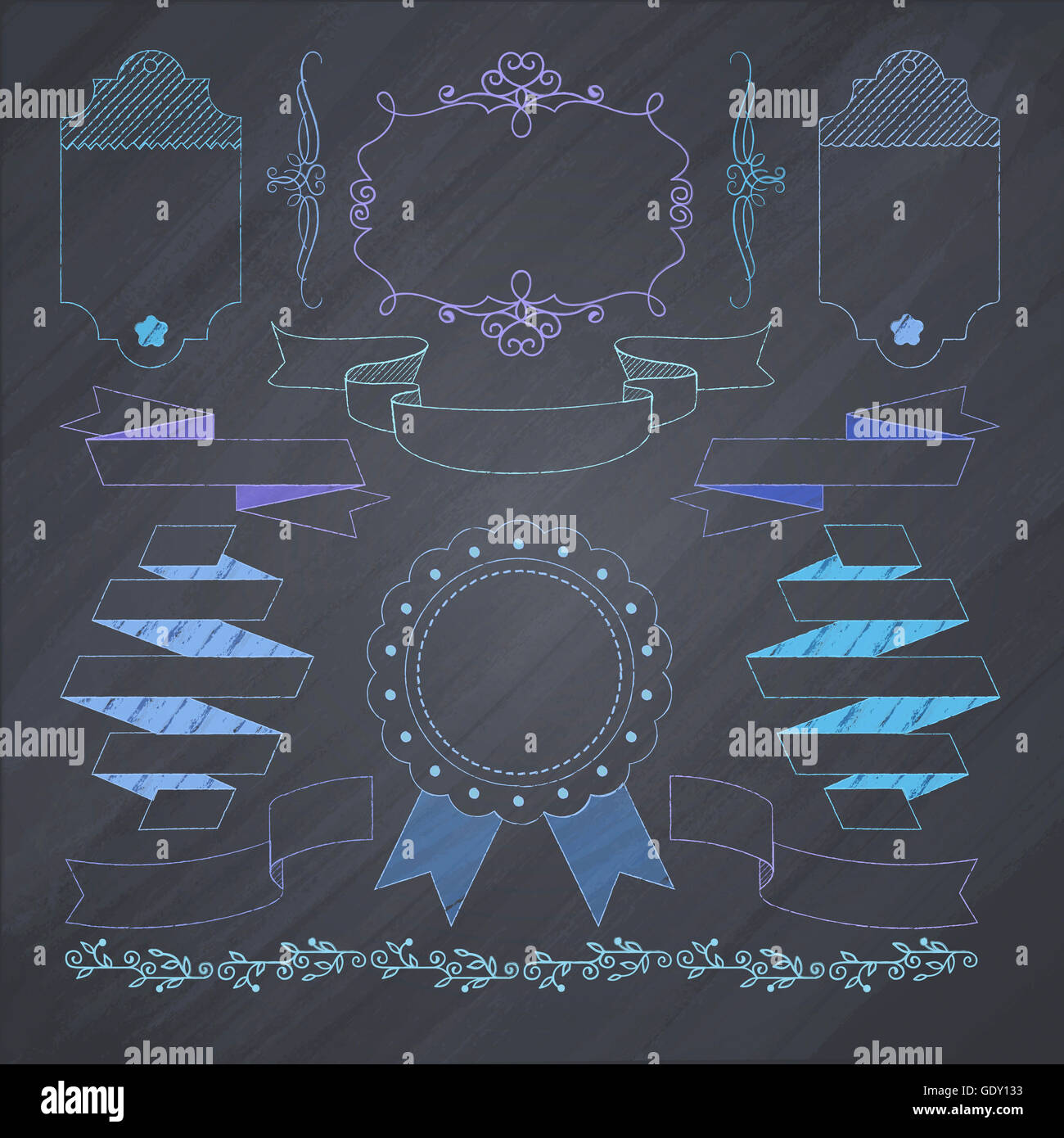 Various chalk drawing labels on blackboard Stock Photo - Alamy