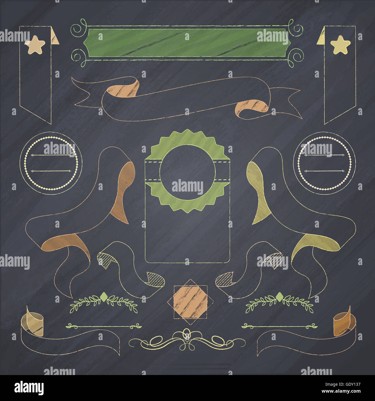 Various chalk drawing labels on blackboard Stock Photo - Alamy