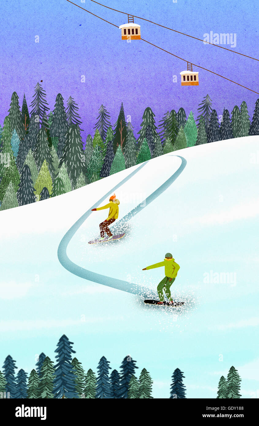Two snowboarders in snowy field Stock Photo - Alamy
