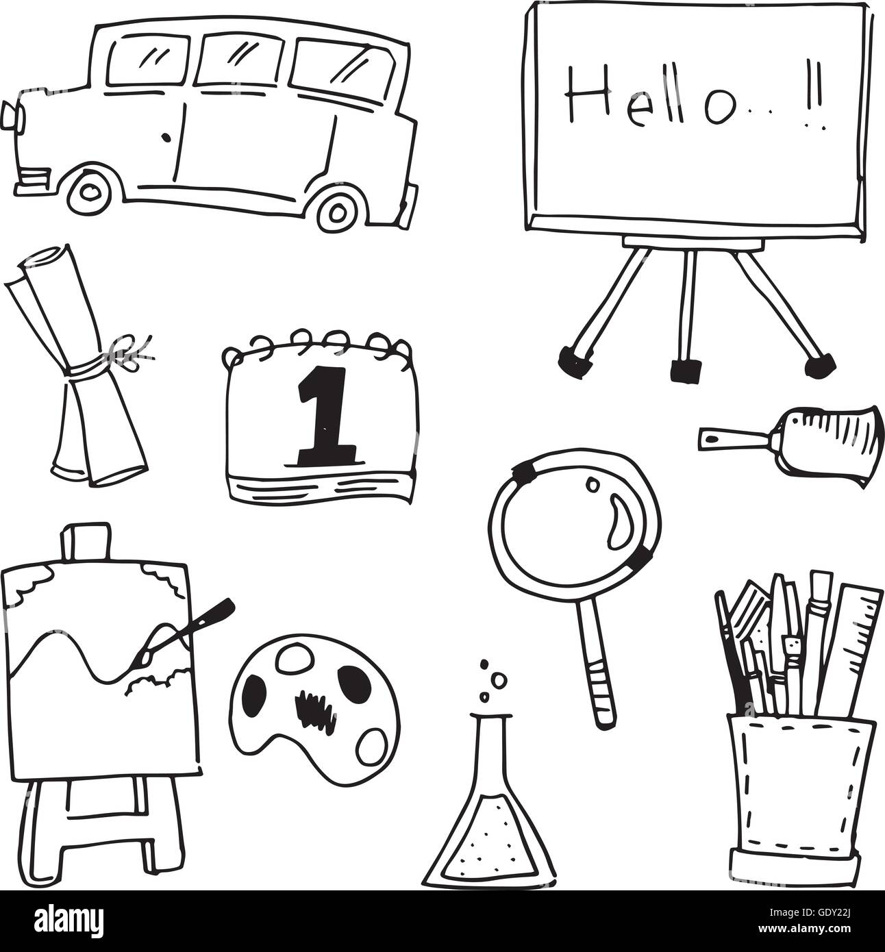 Hand draw classroom supplies doodles hi-res stock photography and ...