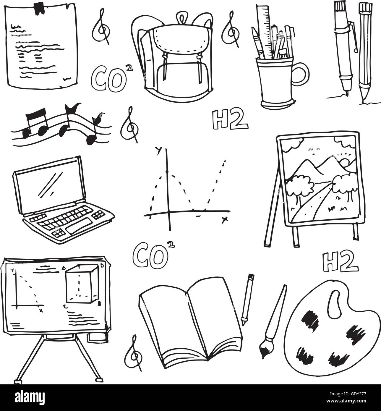 School object doodles vector art hi-res stock photography and images ...