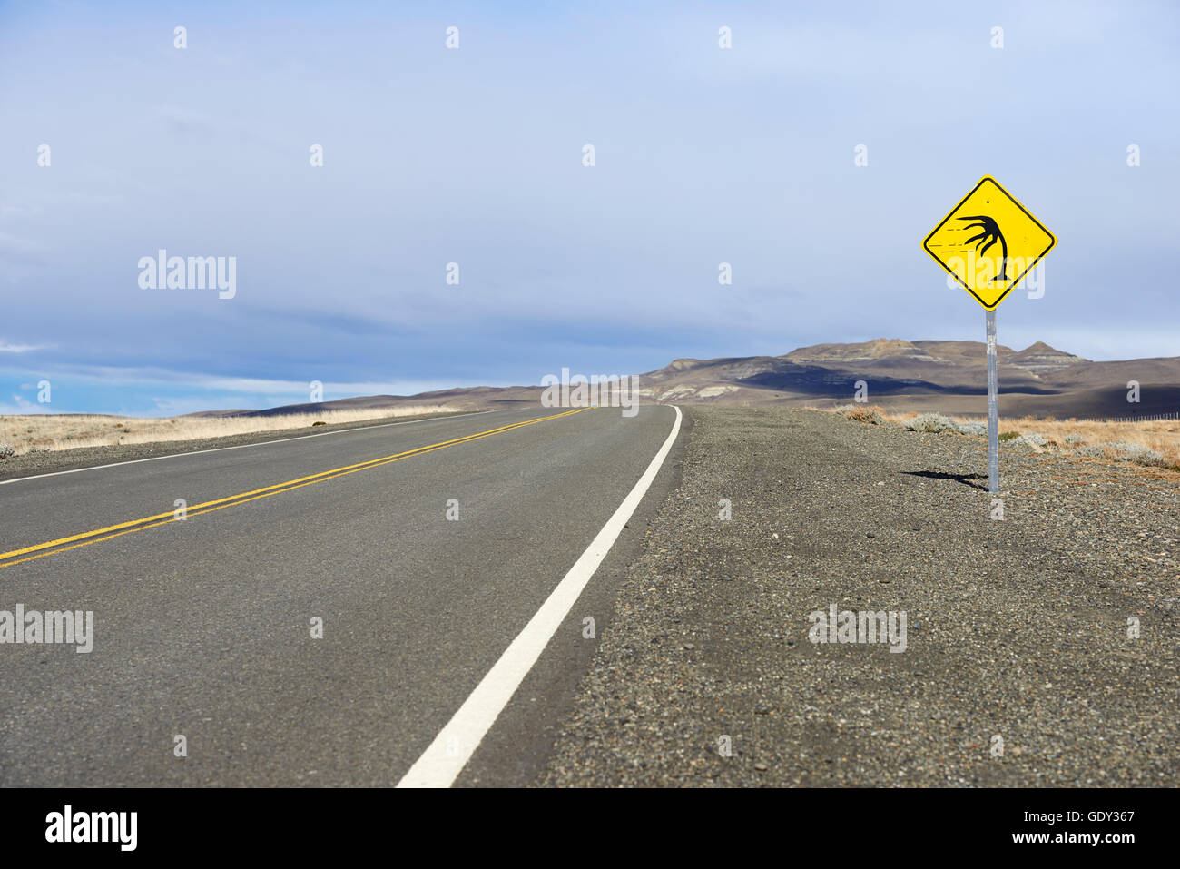 geography / travel, Argentina, Patagonia, Santa Cruz, traffc sign on ...