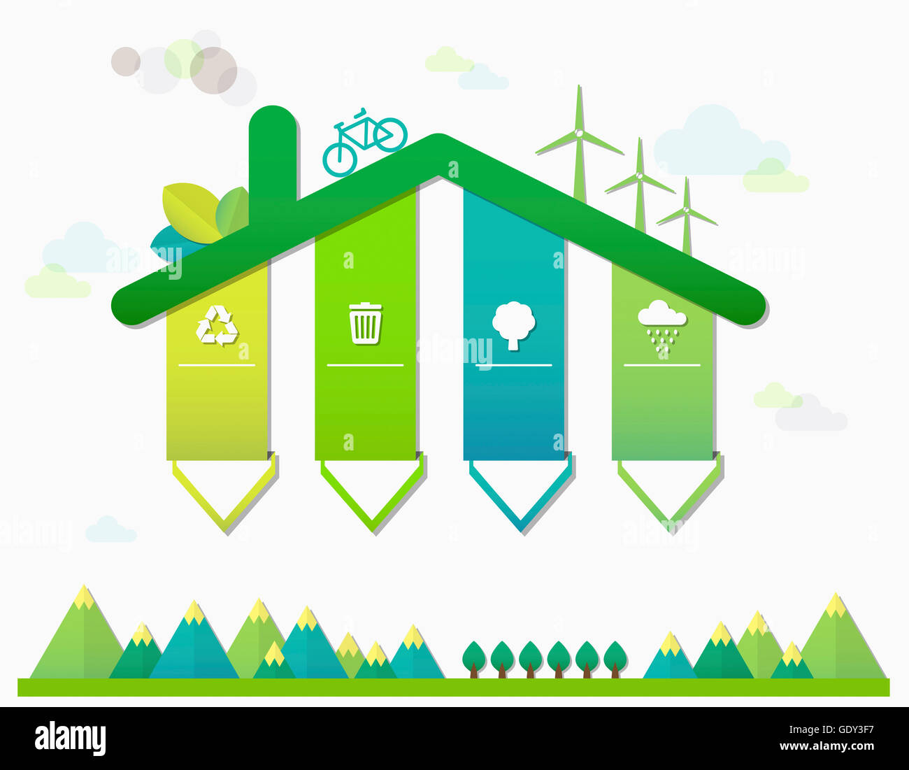 Infographic diagrams of house with icons related to environmental ...