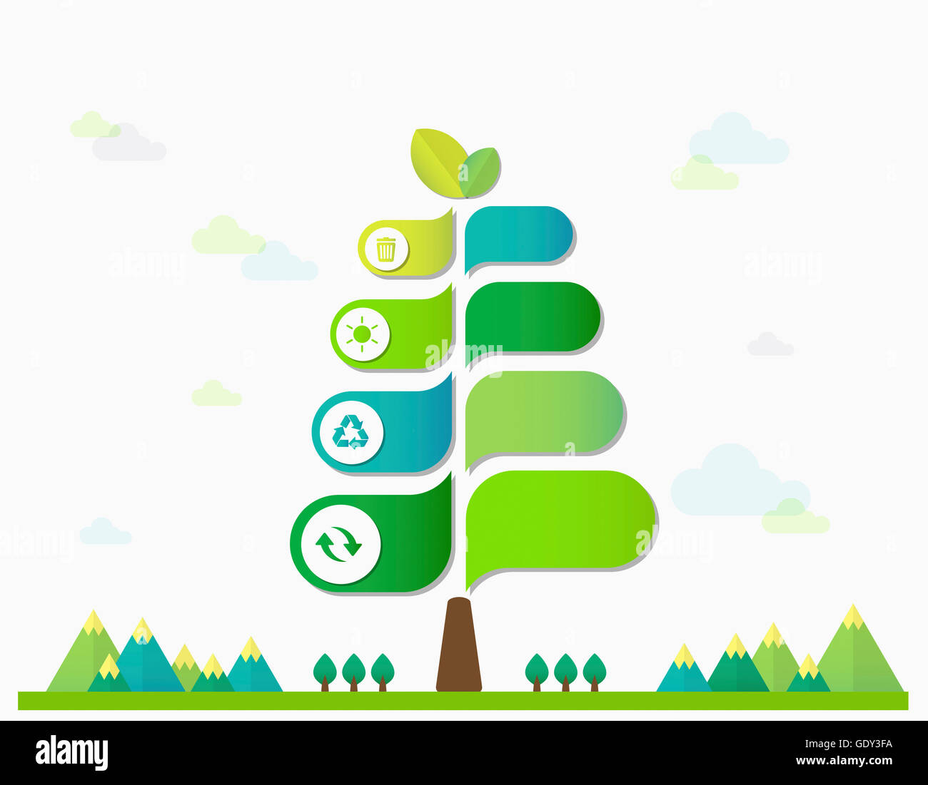 Infographic diagrams of tree with icons related to environmental ...
