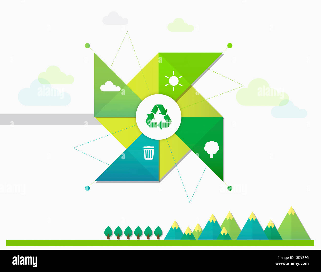 Infographic diagrams of pinwheel and icons related to environmental ...