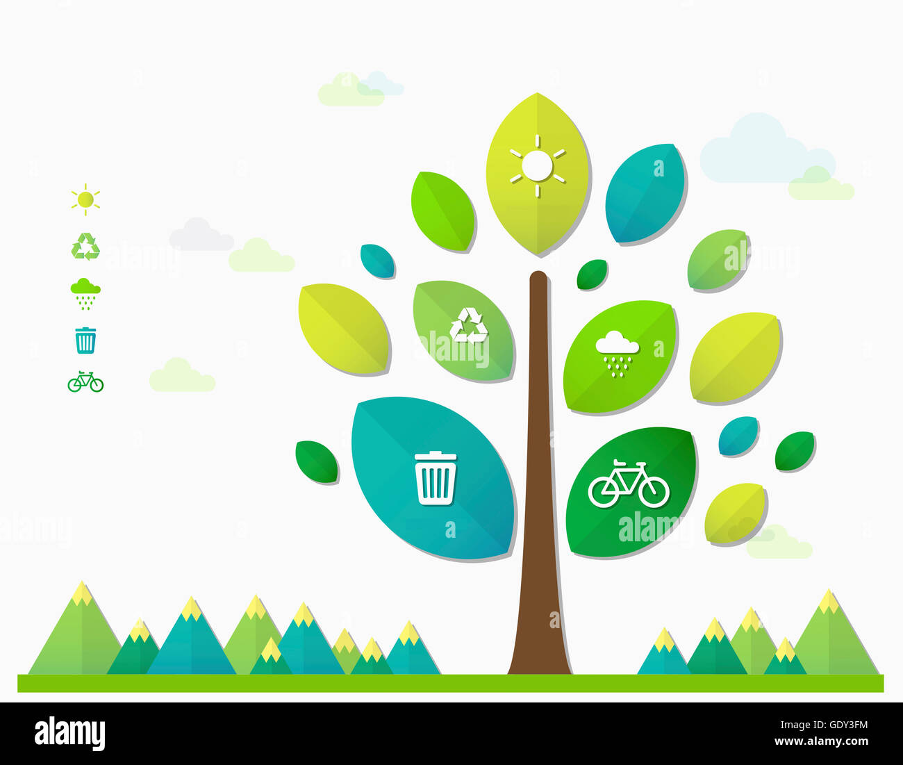 Infographic diagrams of tree and icons related to environmental ...