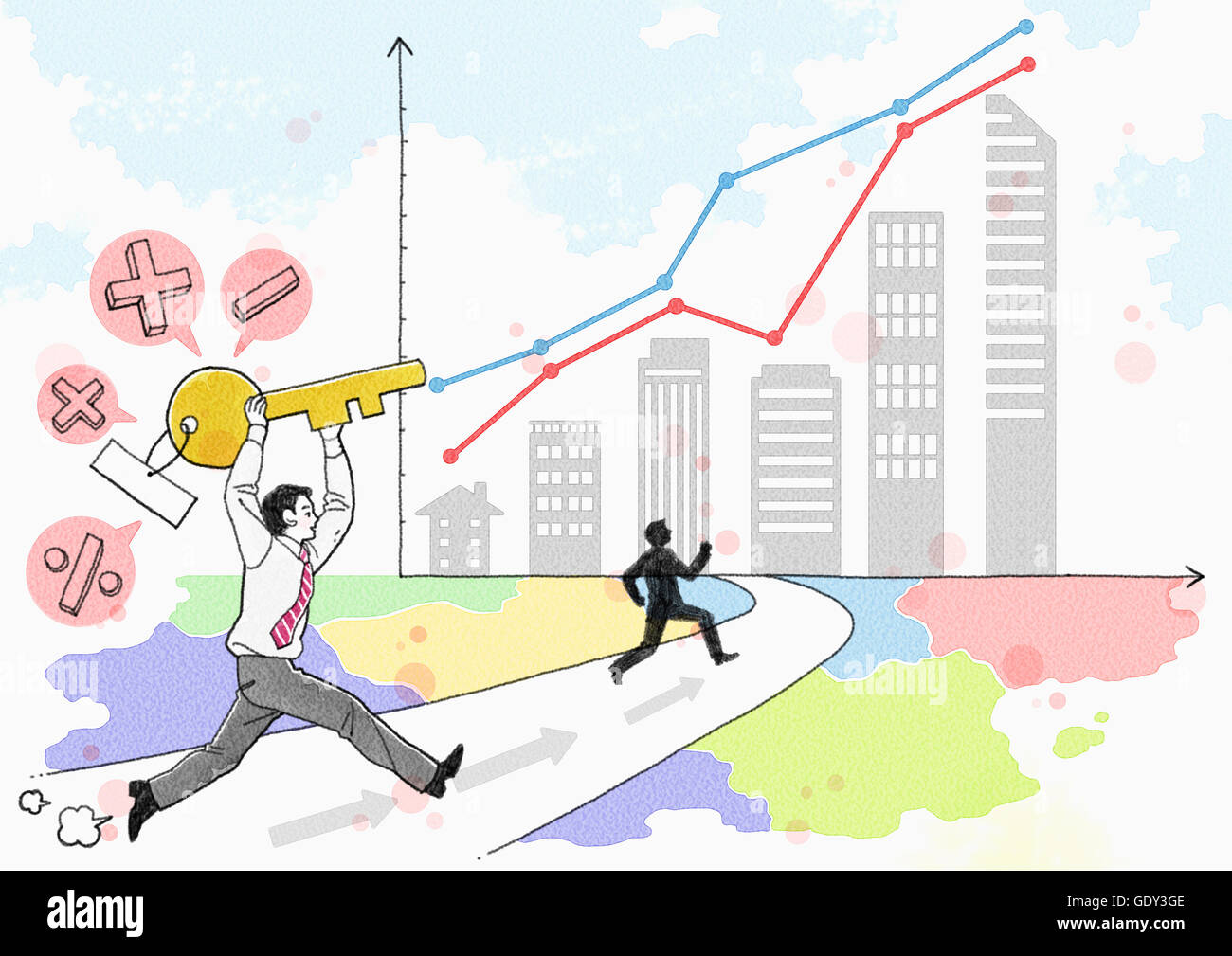 Businessman with a key running Stock Photo - Alamy