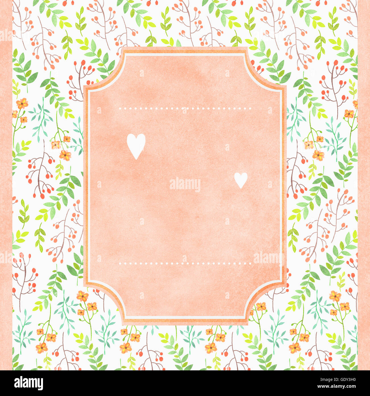 Background of card with frame and patterns of flowers and plants Stock ...