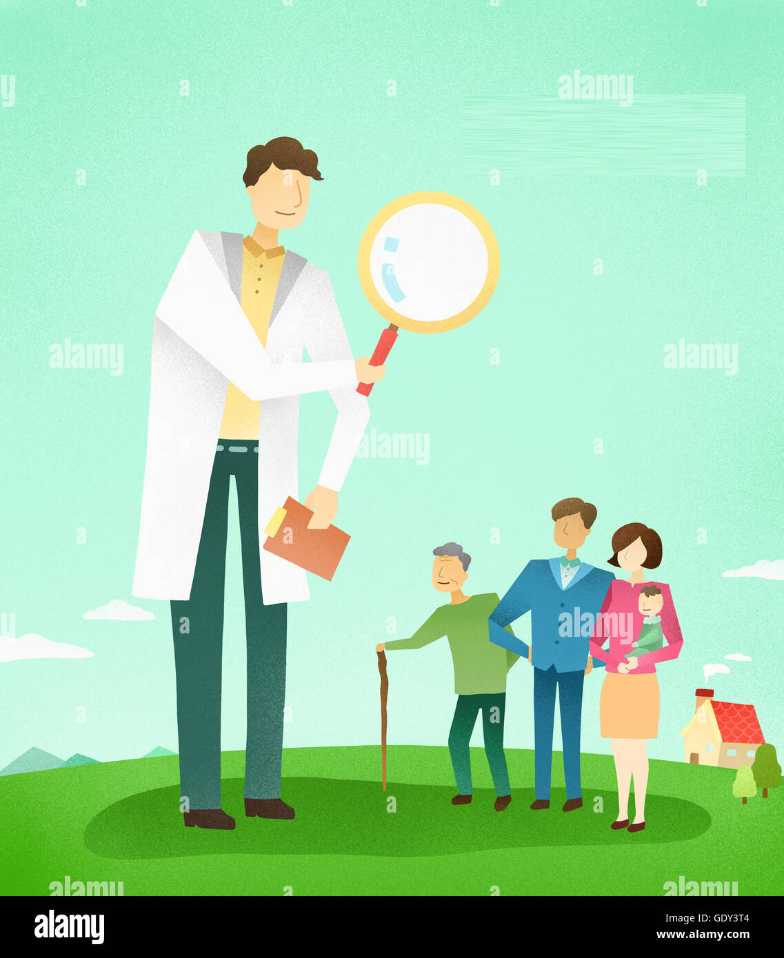 Doctor holding a magnifying glass and a medical chart with people Stock ...