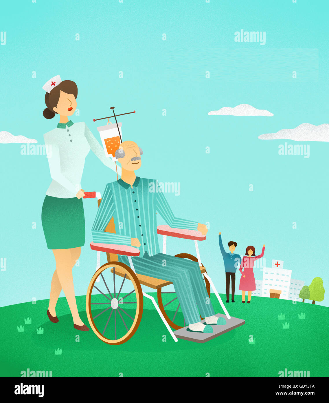 Nurse pushing an old man in wheelchair Stock Photo - Alamy
