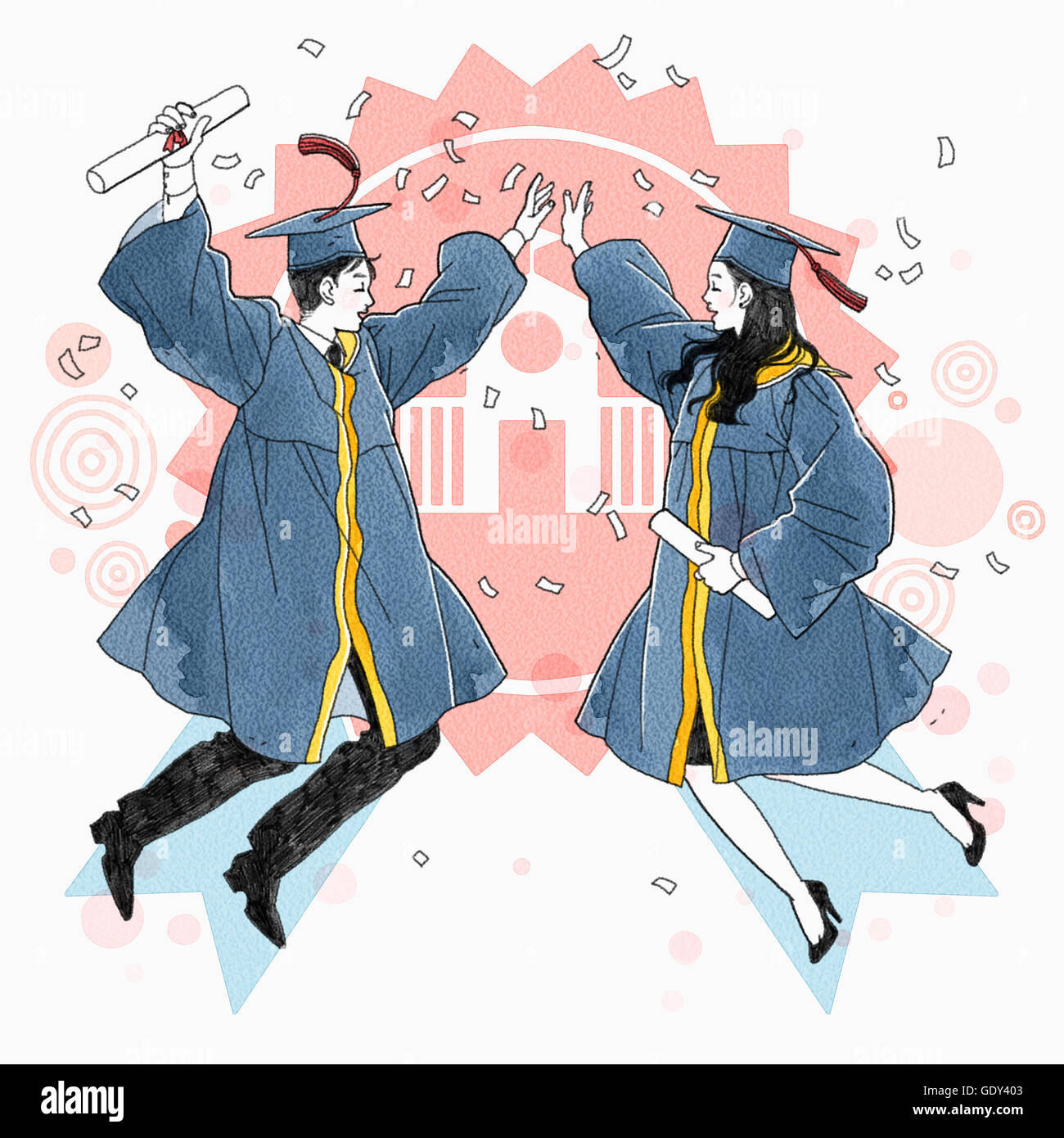 Two college graduates cheering Stock Photo - Alamy