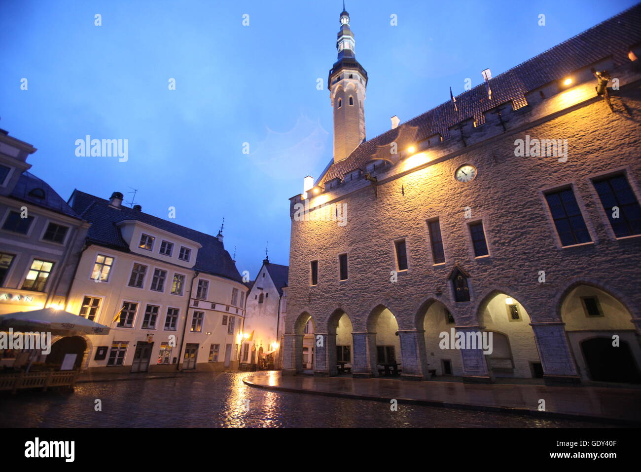 the City Hall of the old city of Tallinn in Estonia in the Baltic countrys in Europe Stock Photo ...