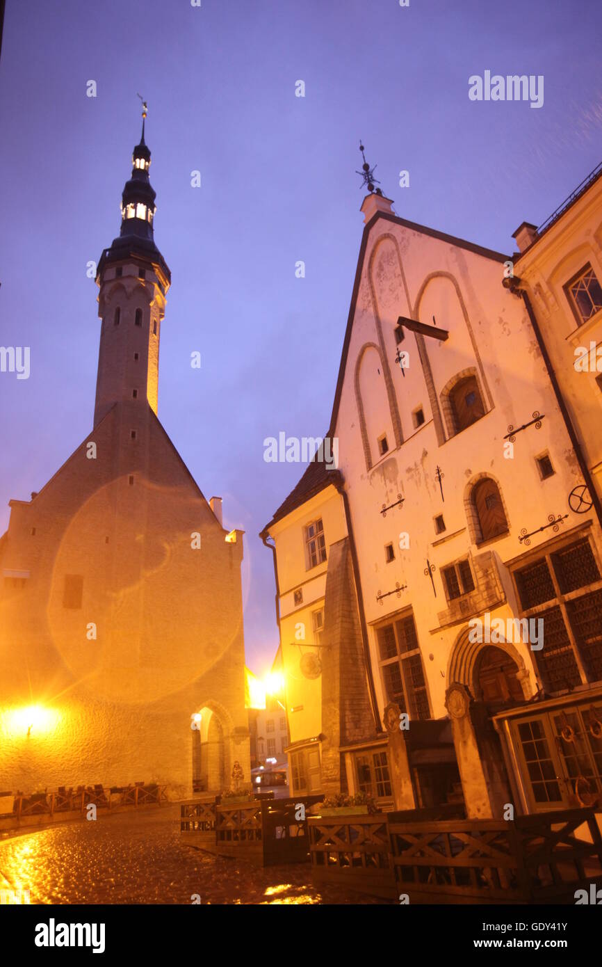 the City Hall of the old city of Tallinn in Estonia in the Baltic ...