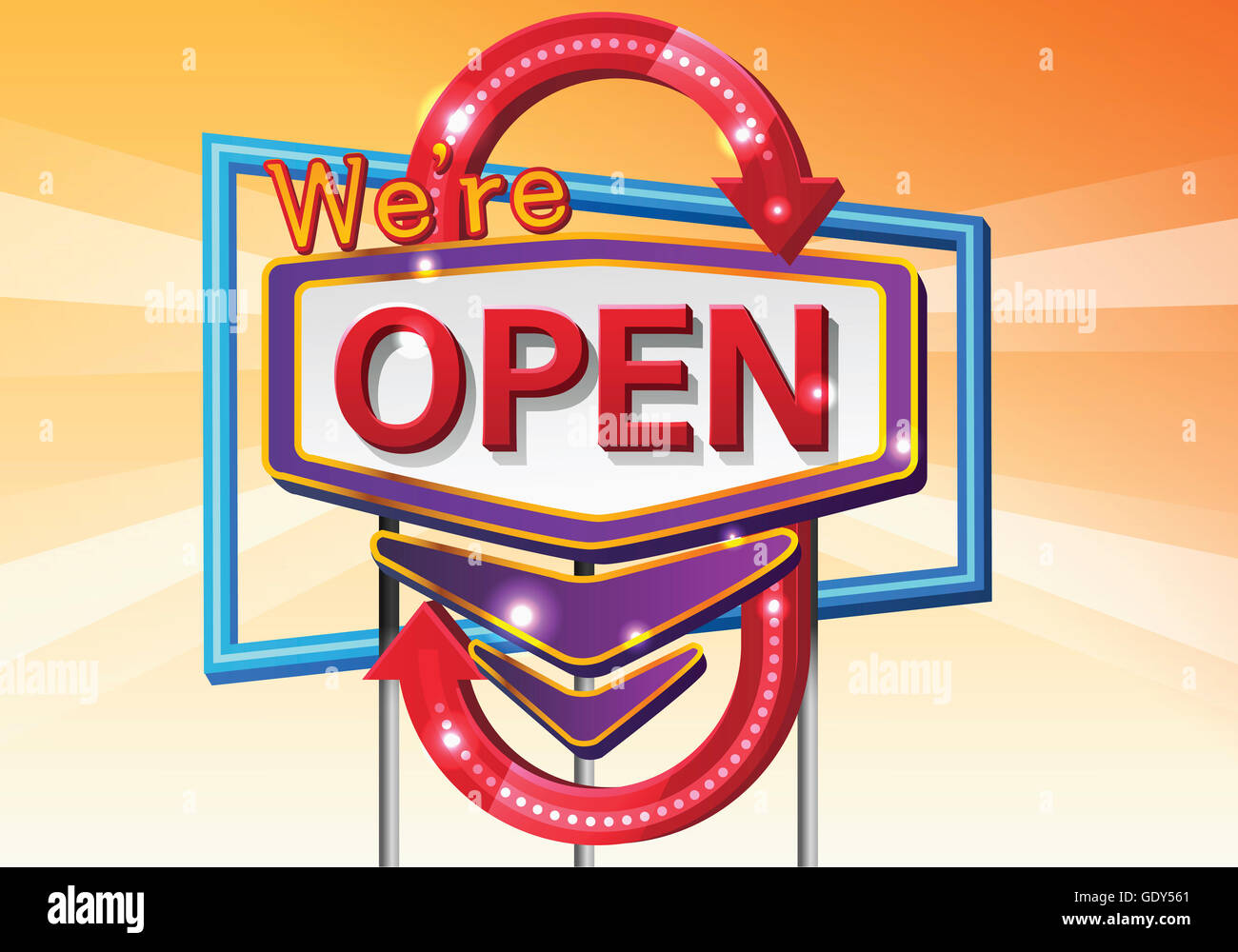 Neon sign advertisement for Opening Stock Photo - Alamy