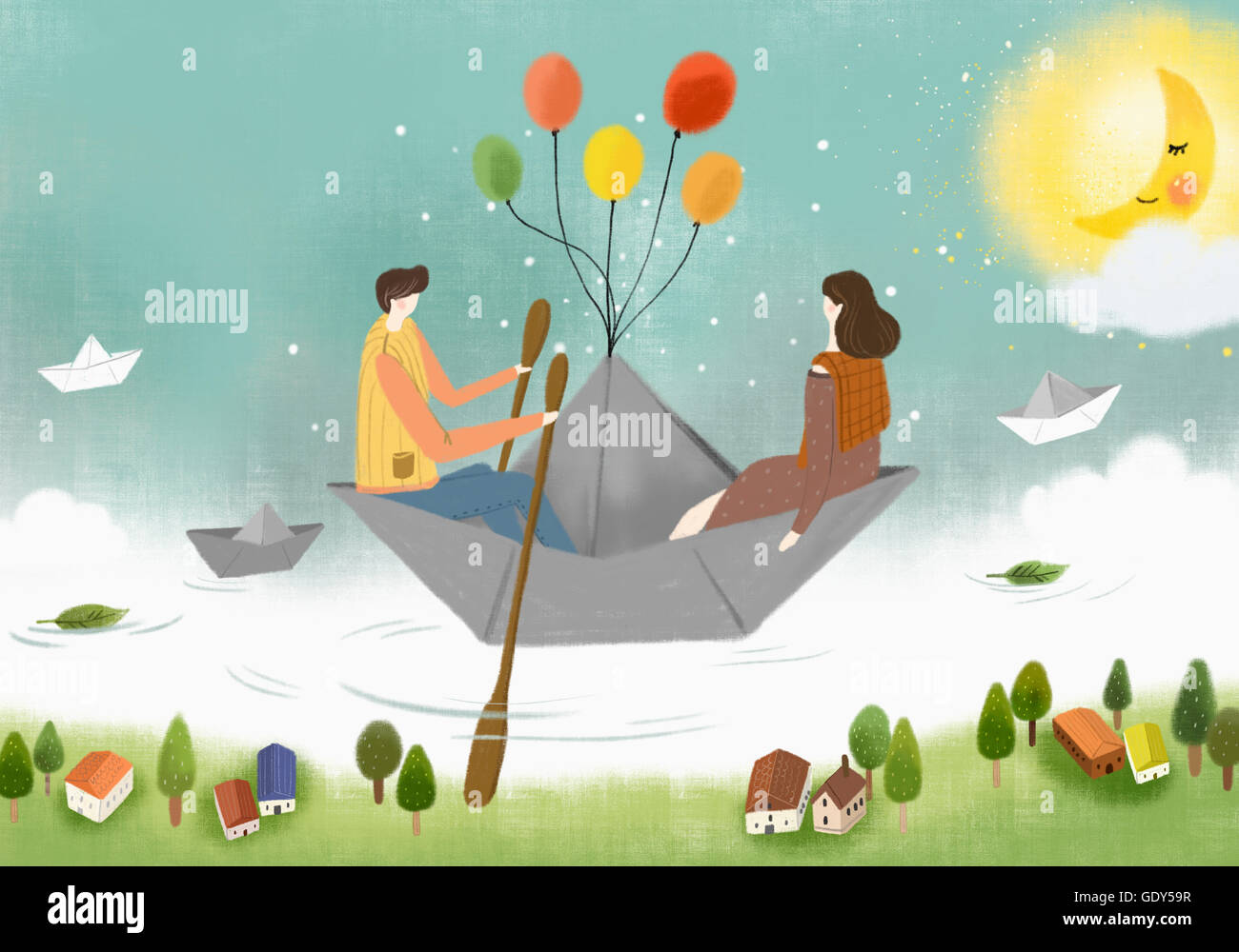 Romantic couple riding a boat Stock Photo - Alamy