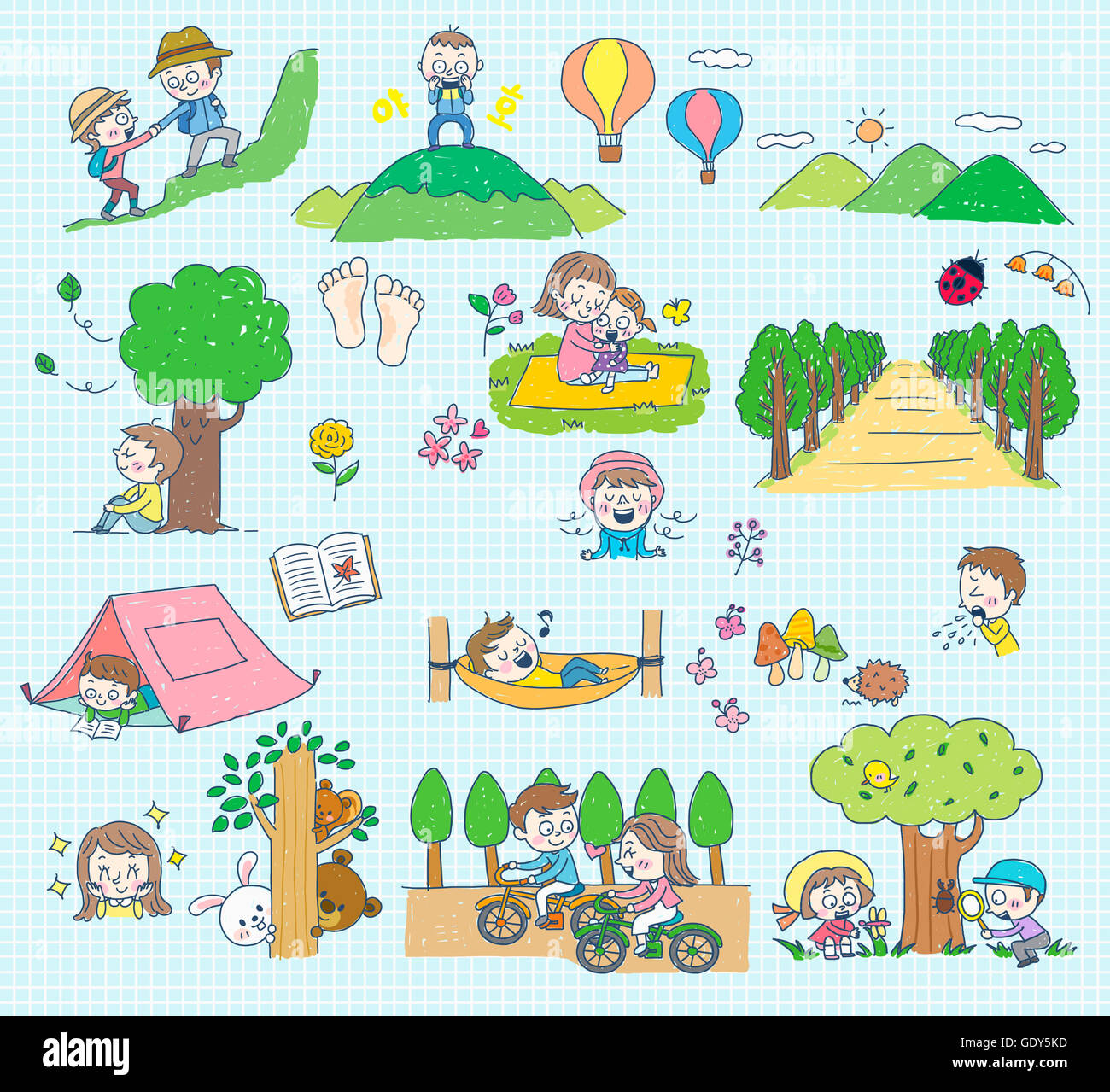 Various emoticons related to outdoor activities Stock Photo - Alamy