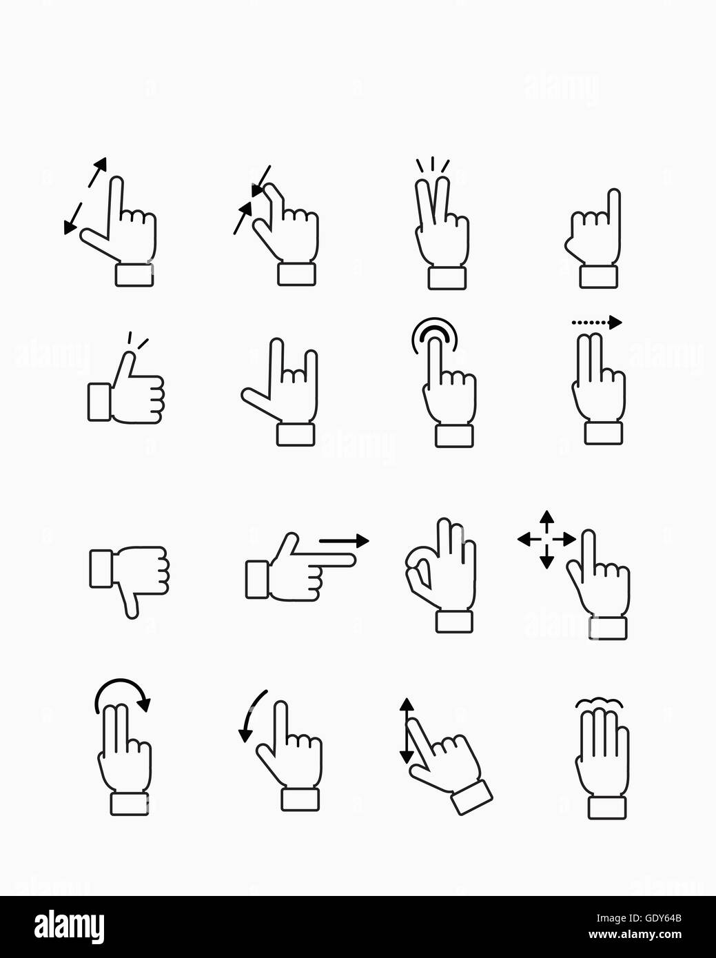 Set of line icons of various hand motions Stock Photo - Alamy