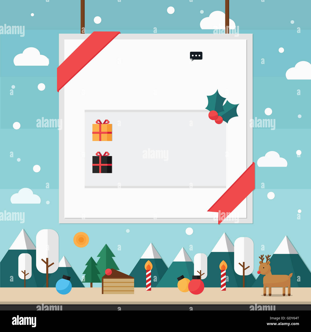 Bulletin board with Christmas present boxes and decoration Stock Photo ...