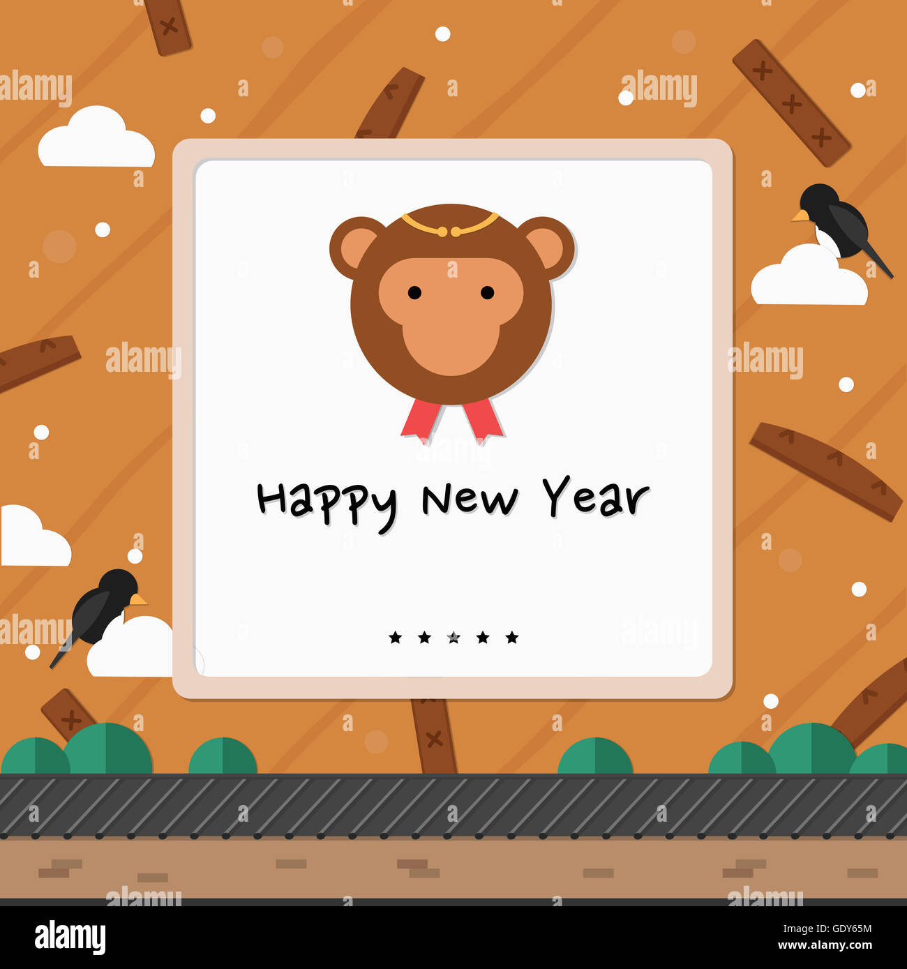 New year's greeting card with monkey and magpies Stock Photo - Alamy