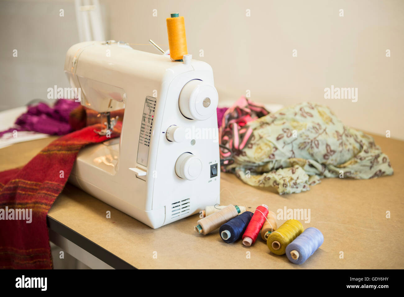 Close-up of colorful threads by sewing machine, Bavaria, Germany Stock ...