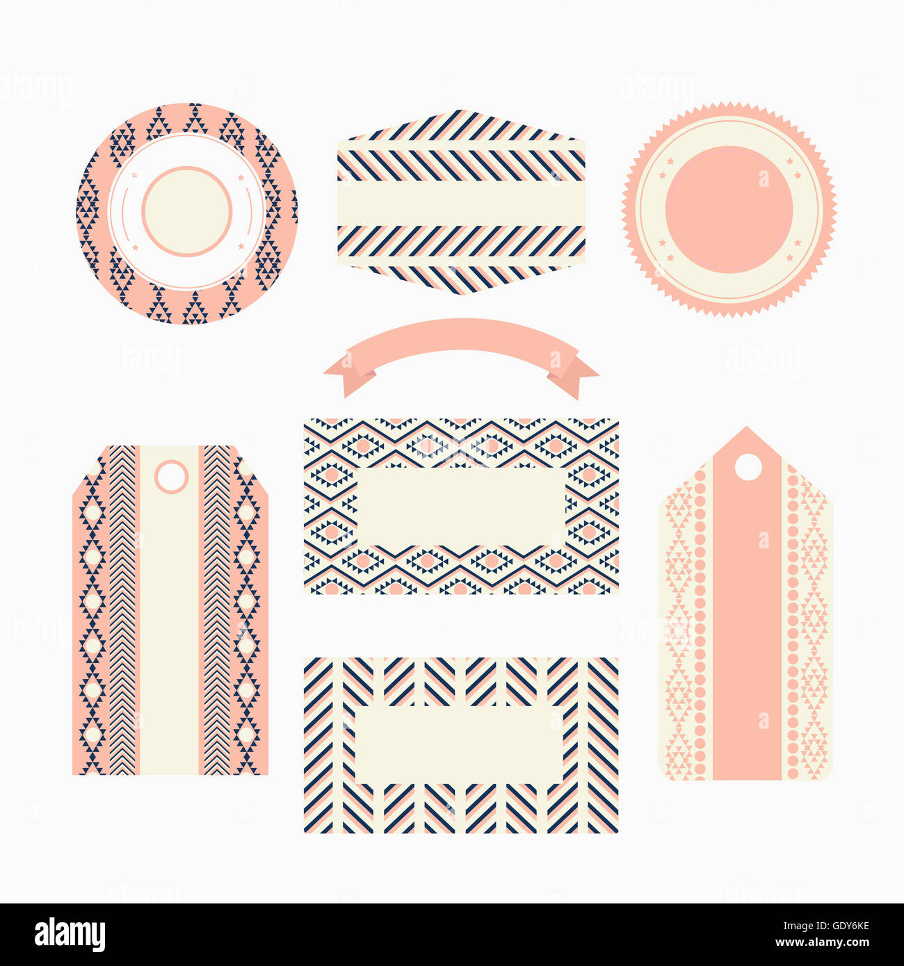 Set of various tags and labels with pastel pink and geometric patterns ...