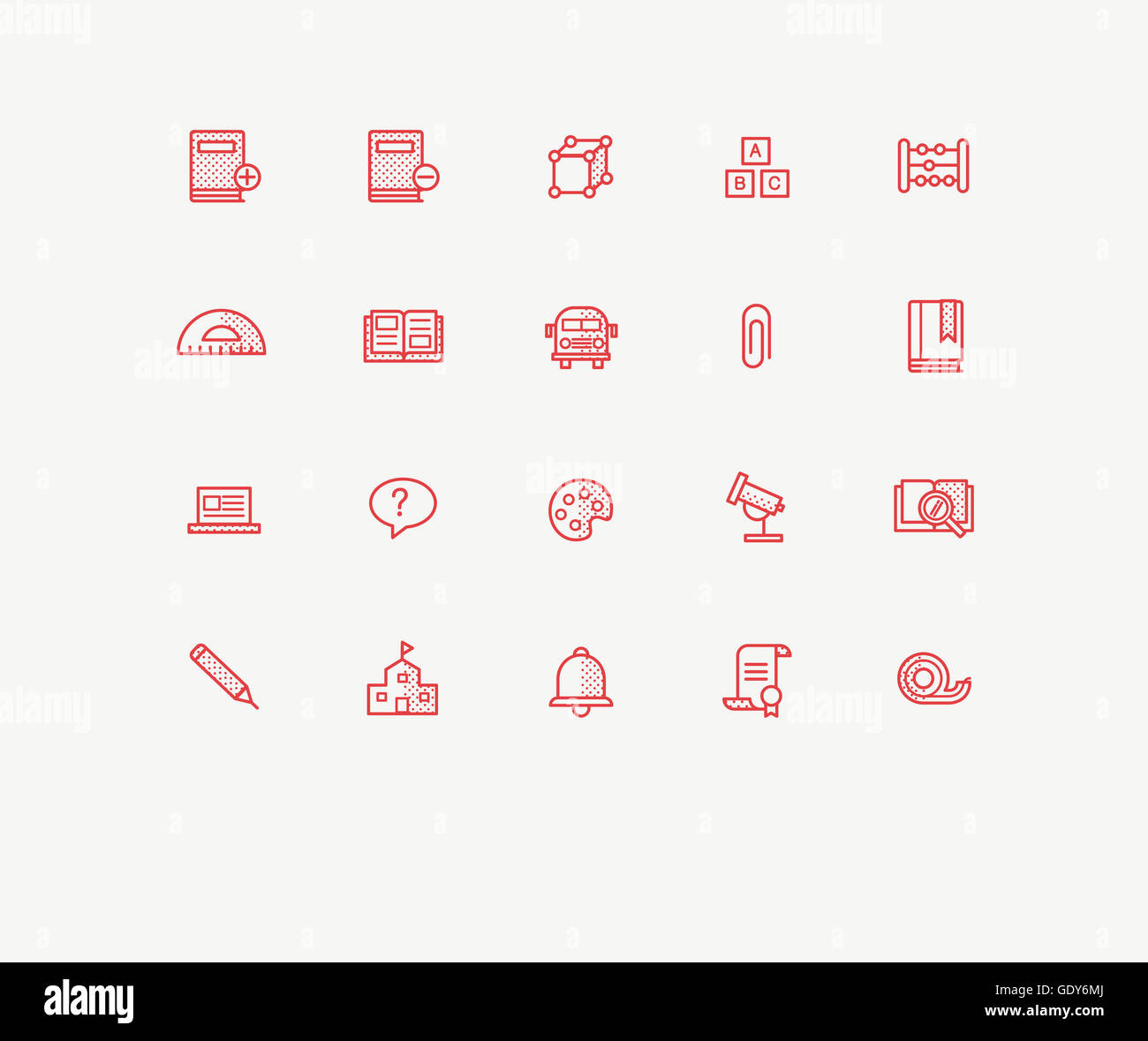Set of red line icons related to school education Stock Photo - Alamy