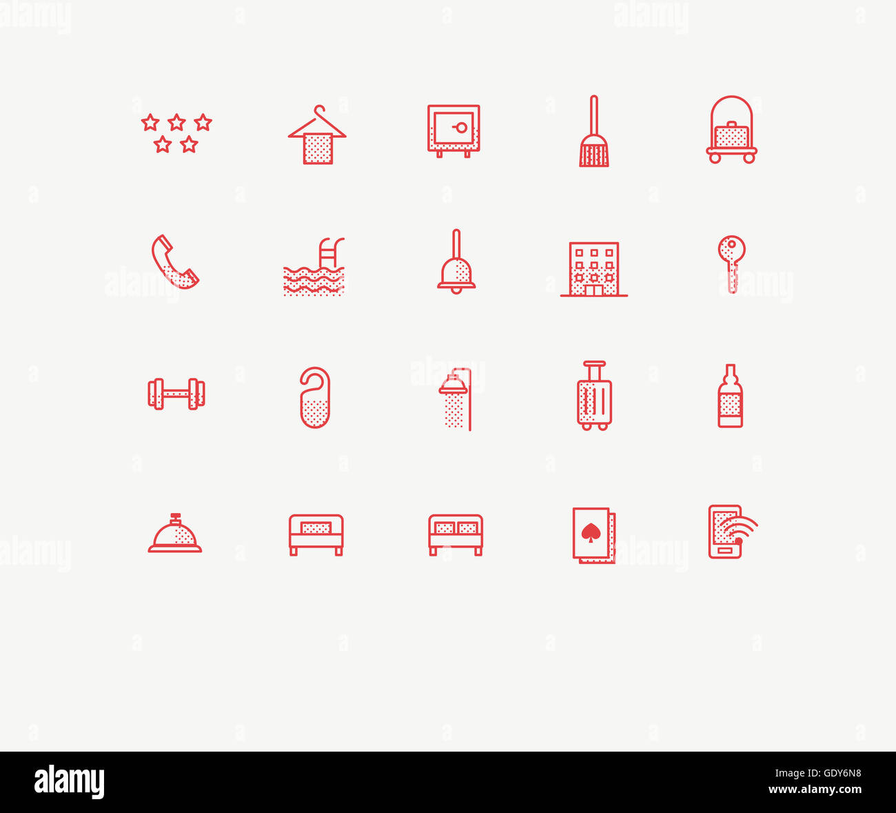 Set of red line icons related to hotel Stock Photo - Alamy