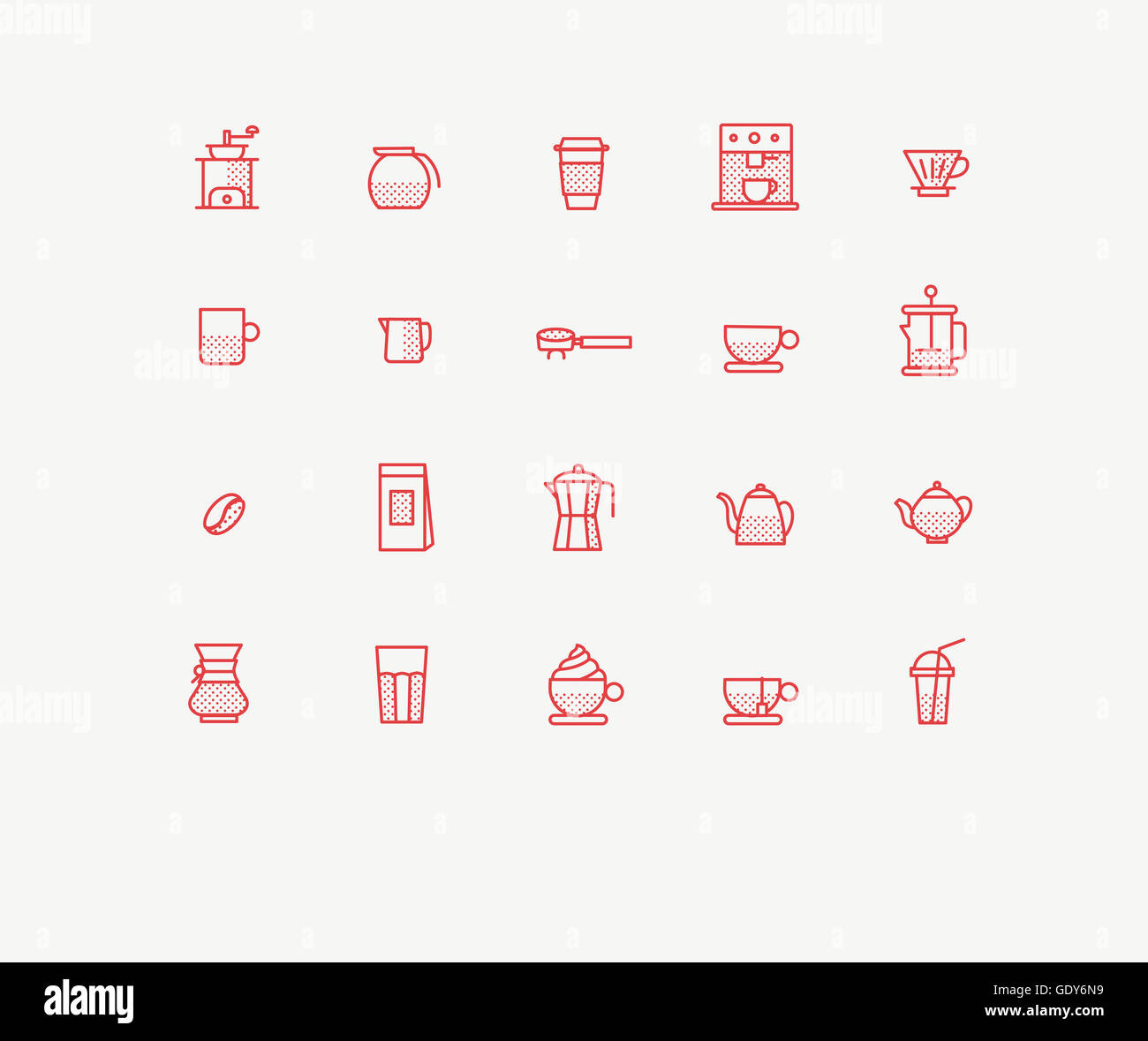 Set of red line icons related to cafe Stock Photo - Alamy
