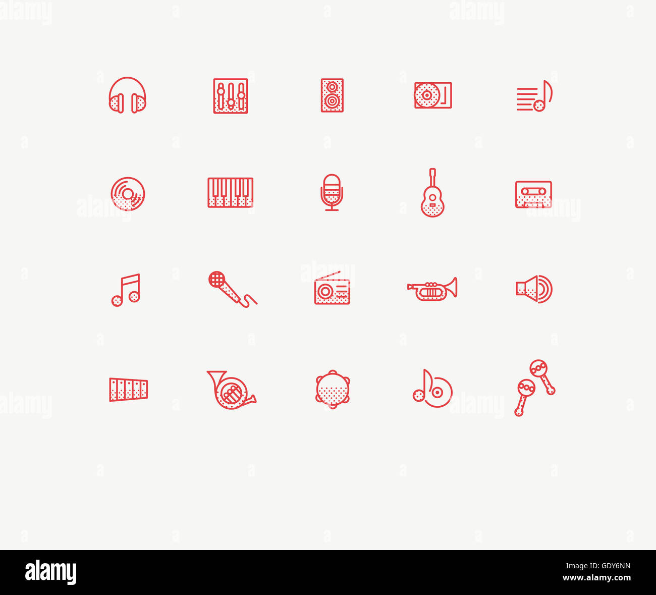 Set of red line icons related to music Stock Photo - Alamy