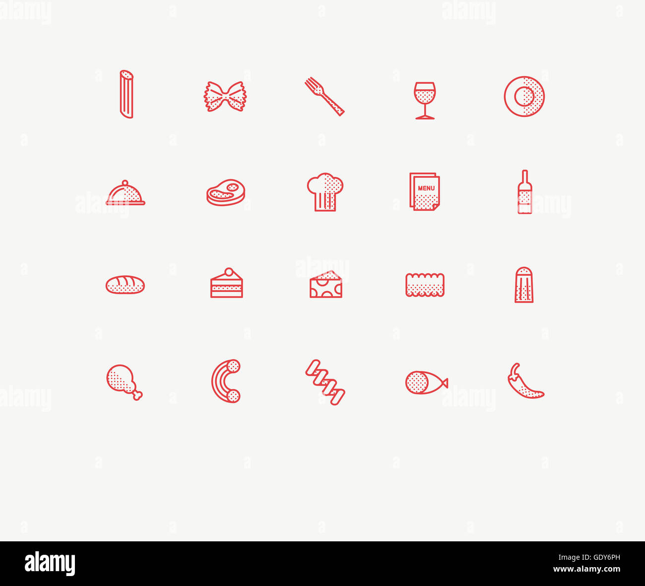 Set of red line icons related to restaurant Stock Photo - Alamy