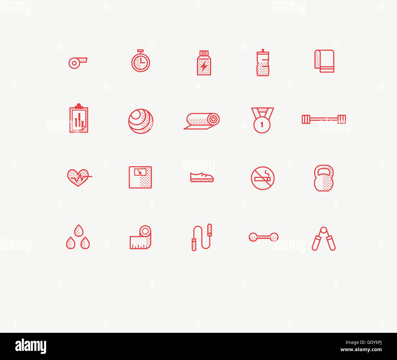 Set of red line icons related to exercise Stock Photo - Alamy