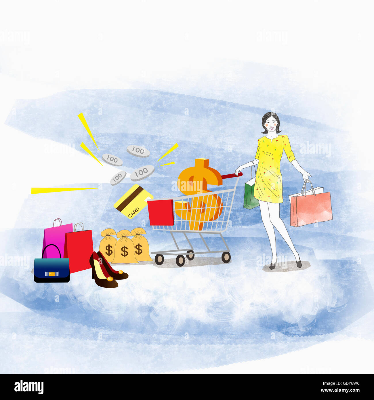 Watercolor illustration related to shopping Stock Photo - Alamy