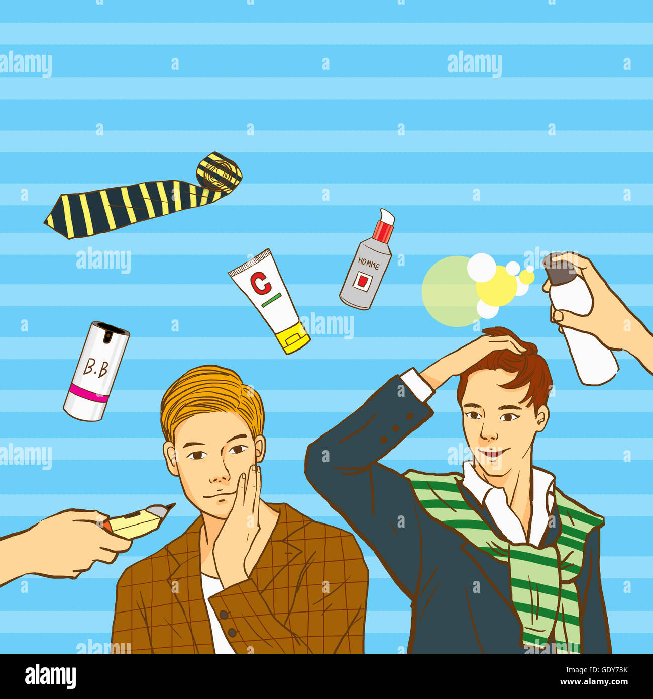 Portrait of two metrosexual men with cosmetics and tie Stock Photo - Alamy