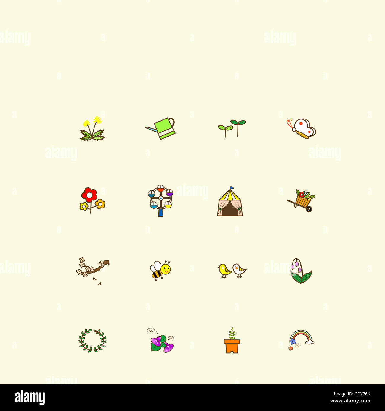 Set of various icons related to spring Stock Photo - Alamy