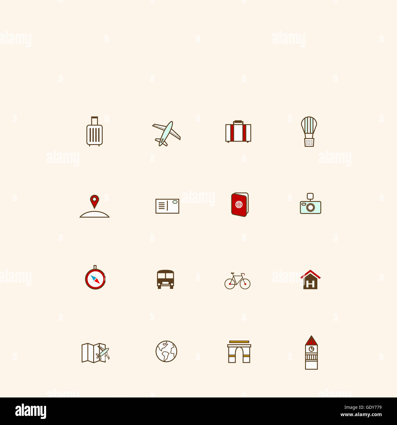 Set of various icons related to overseas travel Stock Photo - Alamy