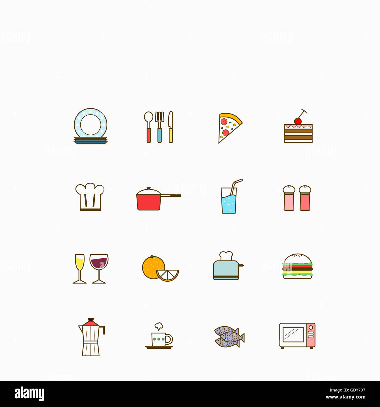 Set of various icons related to food Stock Photo - Alamy