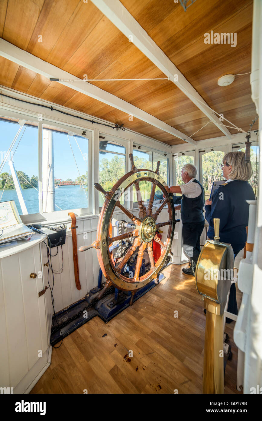The bridge of the PS Industry paddle steamer during a cruise on the ...