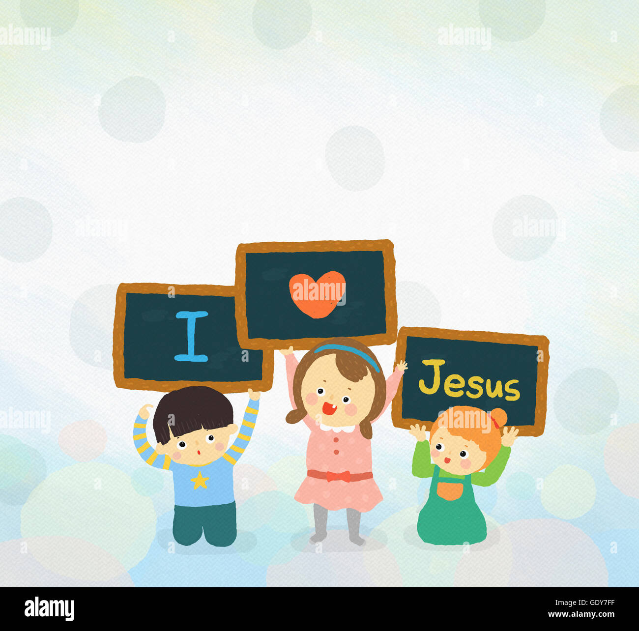 Three smiling children holding message of I Love Jesus Stock Photo - Alamy