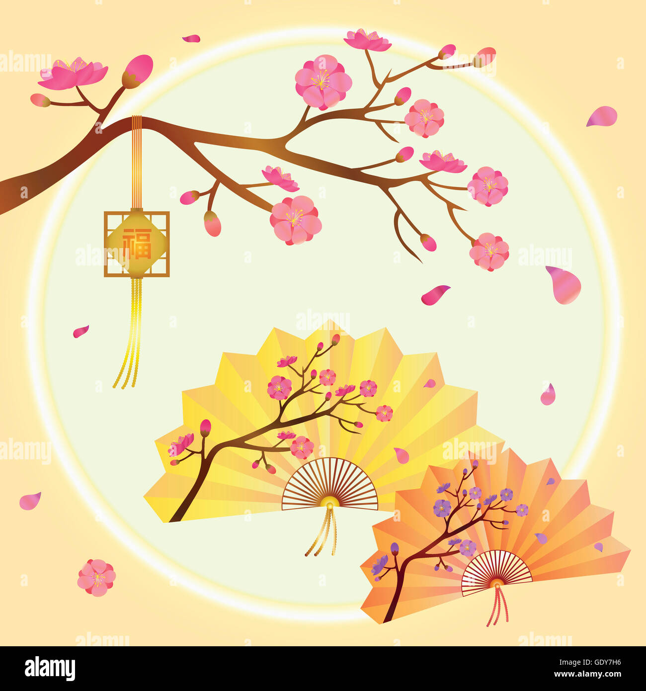 New year with traditional Asian fans and Chinese letter for Fortune ...