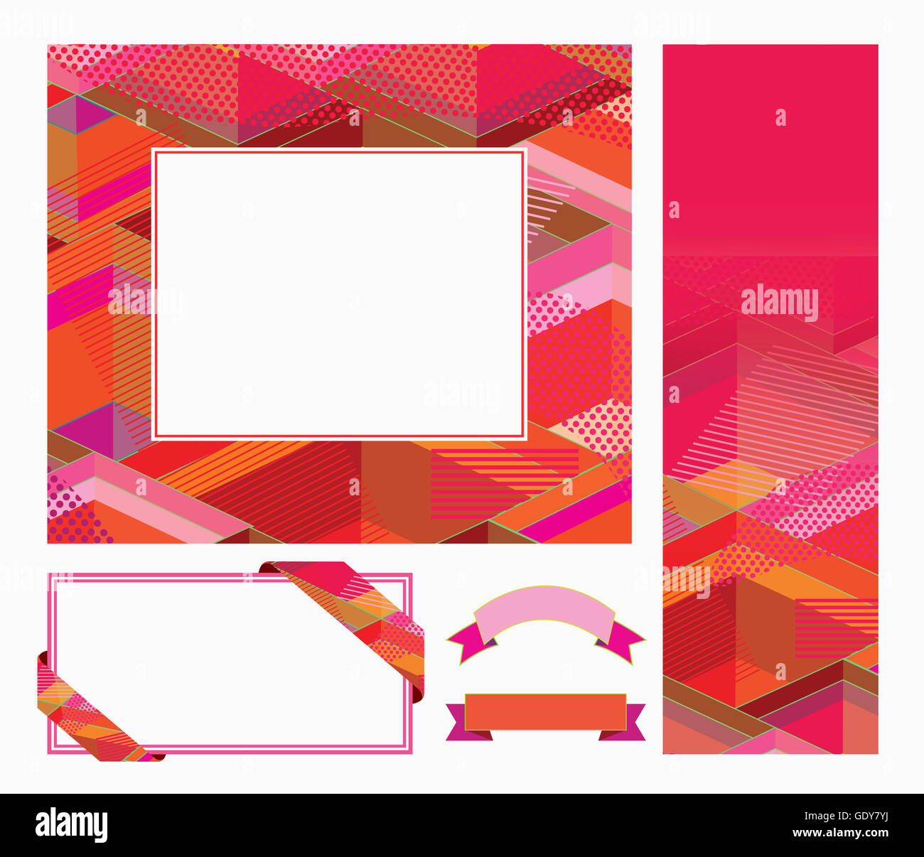 Frame and banner with abstract geometric red stripes and dots Stock ...