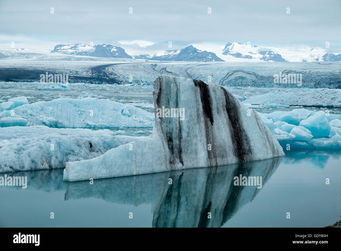 Blue icebergs floating the glacial lagoon in southeast Iceland in ...