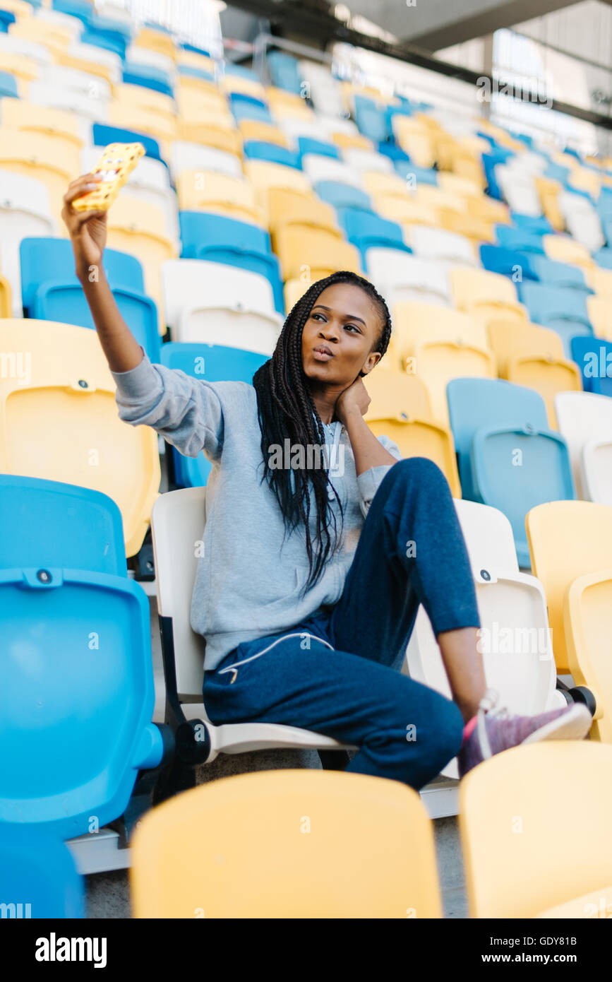Beautiful Sports African American Woman With Puckering Lips Making